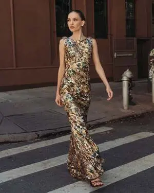 Mac Duggal Floral Sequin Trumpet Gown