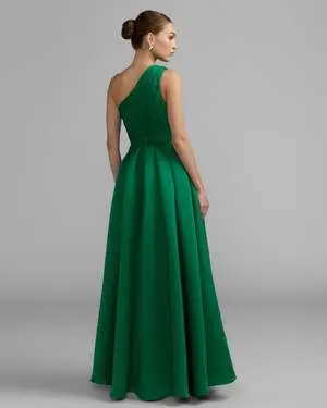Mac Duggal One Shoulder Satin Gown With Overskirt