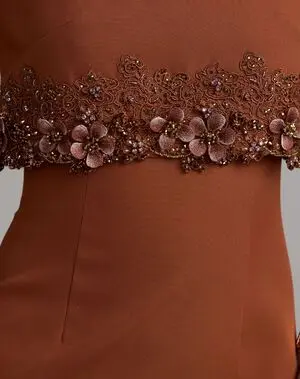 Mac Duggal Floral Embellished Overlay Column Dress