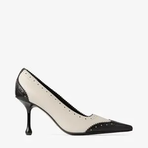 JIMMY CHOO Ixia 80 Black And Bone Nappa Leather Pumps With Broguing
