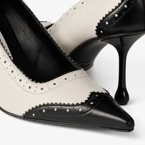 JIMMY CHOO Ixia 80 Black And Bone Nappa Leather Pumps With Broguing