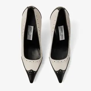 JIMMY CHOO Ixia 80 Black And Bone Nappa Leather Pumps With Broguing