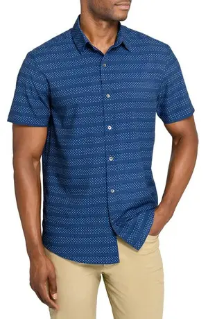 W.R.K Slim Fit Micro Geo Short Sleeve Performance Button-up Shirt - Navy