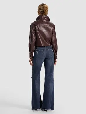 Alice + Olivia Vegan Leather Funnel Neck Parka - Dark Chocolate