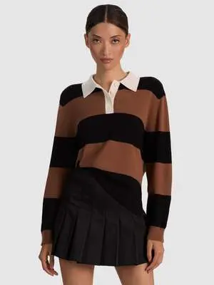 Alice + Olivia Tillie Cashmere Polo With Striped Pattern