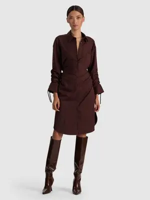 Alice + Olivia Denise Midi Shirt Dress - Dark Chocolate