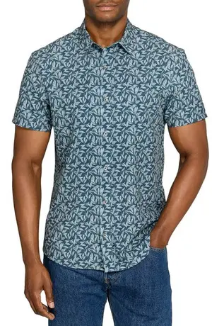 W.R.K Leaf Print Short Sleeve Button-up Shirt - Green