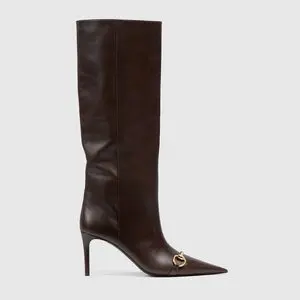 Gucci Leather Knee High Boots With Horsebit Detail