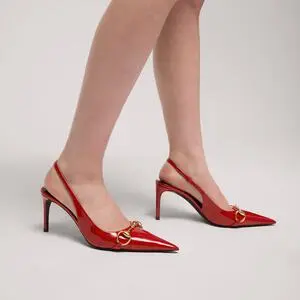 Gucci Leather Slingback Pumps With Horsebit Detail - Red