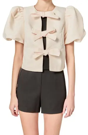 English Factory Bow Detail Puff Sleeve Top