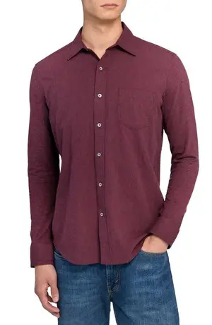 W.R.K Reworked Slim Fit Heathered Cotton Button-up Shirt - Burgundy