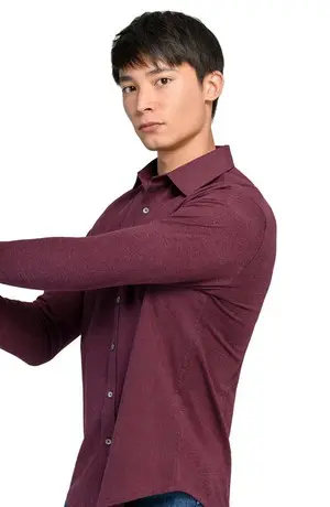 W.R.K Reworked Slim Fit Heathered Cotton Button-up Shirt - Burgundy