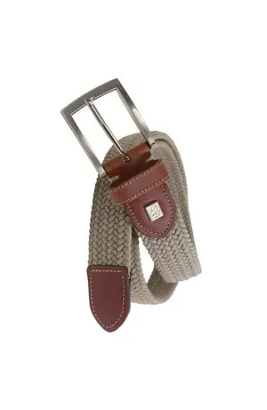 IZOD Stretch Braid Belt With Full Grain Leather Tips - Khaki