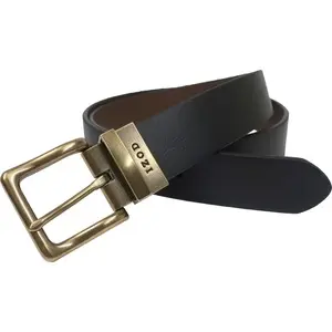 IZOD Reversible Cut Edge Leather Belt With Old English Brass Buckle - Black