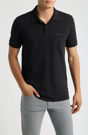 BOSS Pio Piqué Pima Cotton Polo - Black
