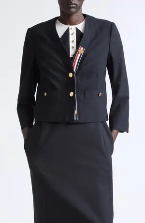 Thom Browne Wool Cardigan Jacket - Navy