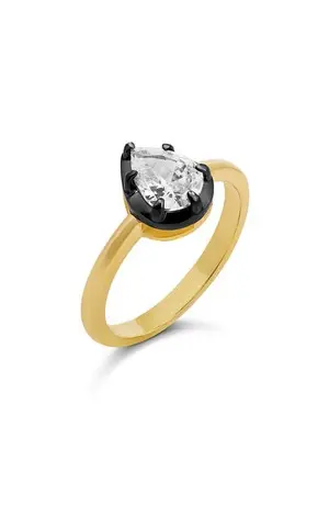 SHYMI Pear Cut Cubic Zirconia Solitaire Ring - Gold