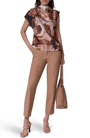 Donna Karan New York Printed High Neck Sleeveless Top - Camel Mult