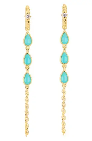 ATHRA LUXE Cubic Zirconia And Turquoise Chain Drop Earrings - Gold
