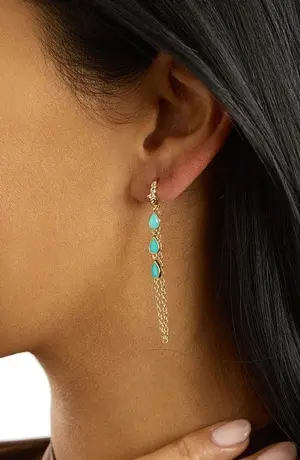 ATHRA LUXE Cubic Zirconia And Turquoise Chain Drop Earrings