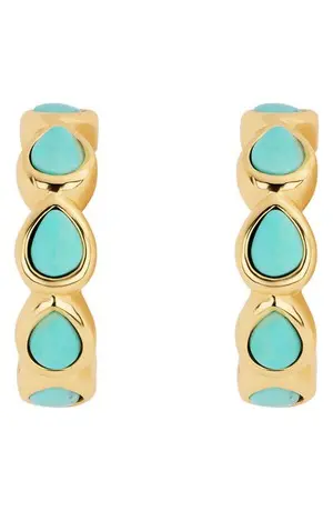 ATHRA LUXE Multi Shape Turquoise Huggie Hoop Earrings - Gold