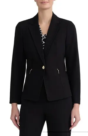 KASPER Notch Lapel Zip Pocket Blazer - Black