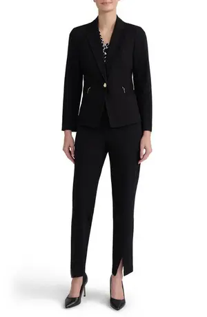 KASPER Notch Lapel Zip Pocket Blazer - Black