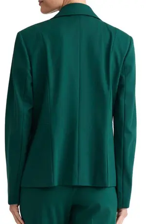 KASPER Notched Lapel Zip Pocket Blazer - Evergreen