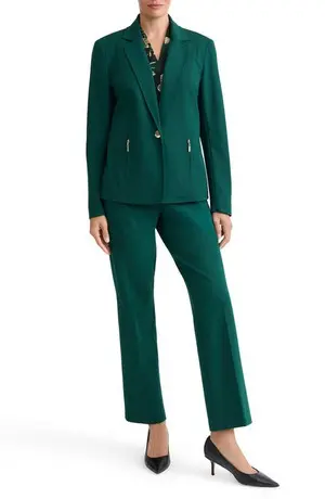 KASPER Notched Lapel Zip Pocket Blazer - Evergreen