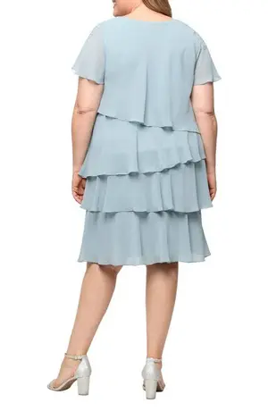 SL FASHIONS Beaded Tiered Chiffon Dress - Sage