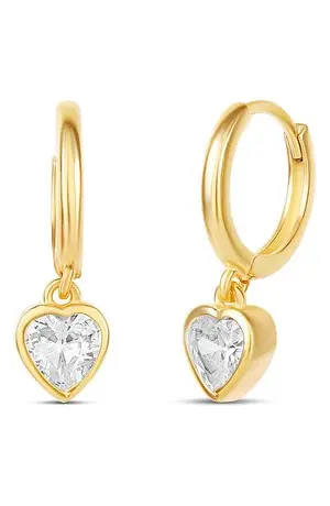 SHYMI Bezel Heart Drop Huggie Hoop Earrings - Gold