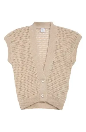 Eleventy Open Stitch Short Sleeve Merino Wool & Silk Cardigan