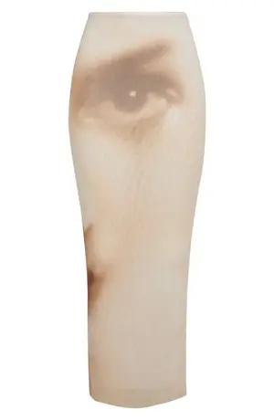 JEAN PAUL GAULTIER Face Print Mesh Skirt