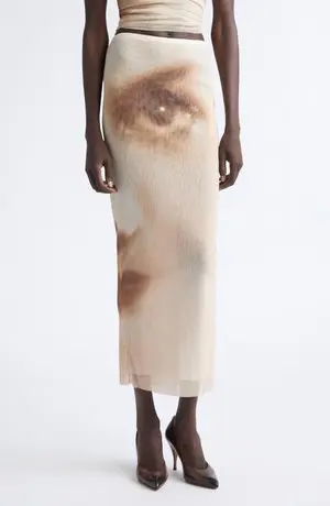 JEAN PAUL GAULTIER Face Print Mesh Skirt - Beige