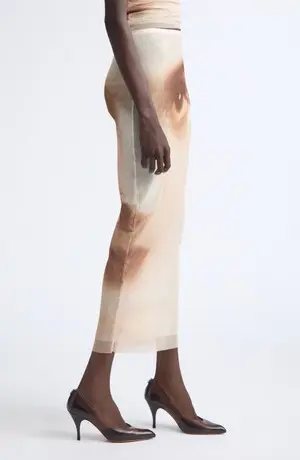 JEAN PAUL GAULTIER Face Print Mesh Skirt - Beige