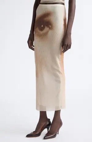 JEAN PAUL GAULTIER Face Print Mesh Skirt - Beige