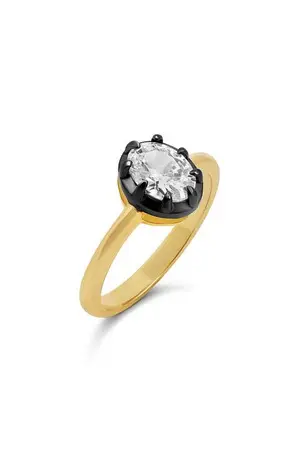 SHYMI Black Rhodium Cubic Zirconia Solitaire Ring - Gold