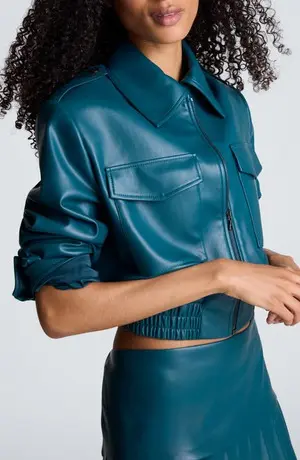 KENNETH COLE Faux Leather Cropped Bomber Jacket