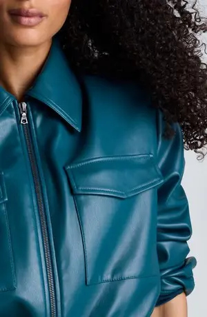 KENNETH COLE Faux Leather Cropped Bomber Jacket