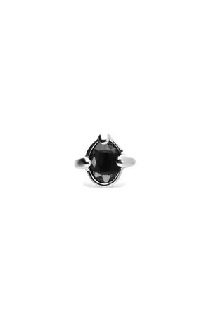 UNODE50 Sterling Plated Ring With Black Faceted Crystal - Silver