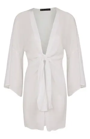 VIX PAULA HERMANNY Perola Knot Front Cover-up Minidress - Off White