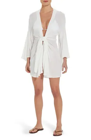 VIX PAULA HERMANNY Perola Knot Front Cover-up Minidress - Off White