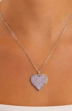 Sterling Forever Amethyst And Cubic Zirconia Heart Pendant Necklace - Silver