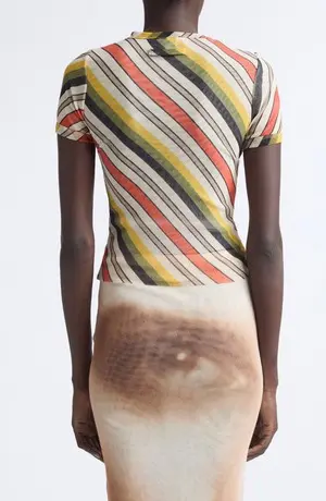 JEAN PAUL GAULTIER Retro Stripe Mesh Baby Tee - Beige Multicolor