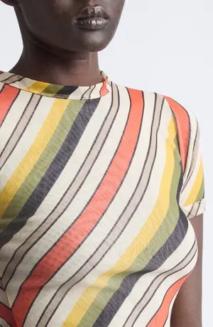 JEAN PAUL GAULTIER Retro Stripe Mesh Baby Tee - Beige Multicolor