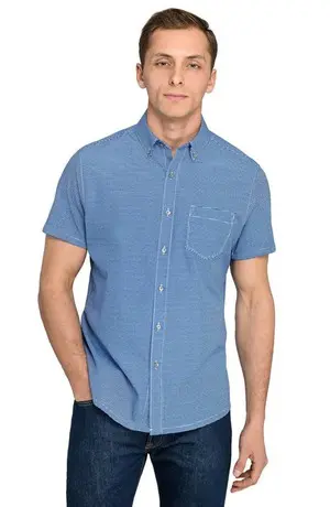 W.R.K Slim Fit Micro Square Reworked Short Sleeve Button-down Shirt