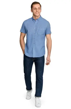 W.R.K Slim Fit Micro Square Reworked Short Sleeve Button-down Shirt