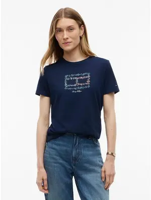 Tommy Hilfiger Relaxed Fit Floral Flag Logo T-shirt - Dark Blue