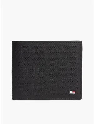 Tommy Hilfiger Textured Leather Card & Coin Wallet - Black