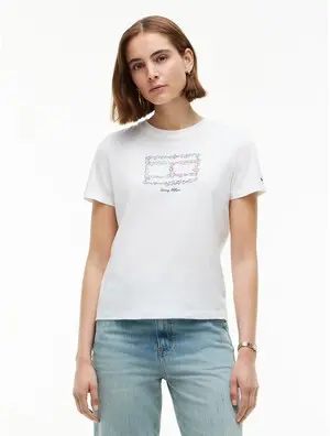 Tommy Hilfiger Relaxed Fit Floral Flag Logo T-shirt - Ecru